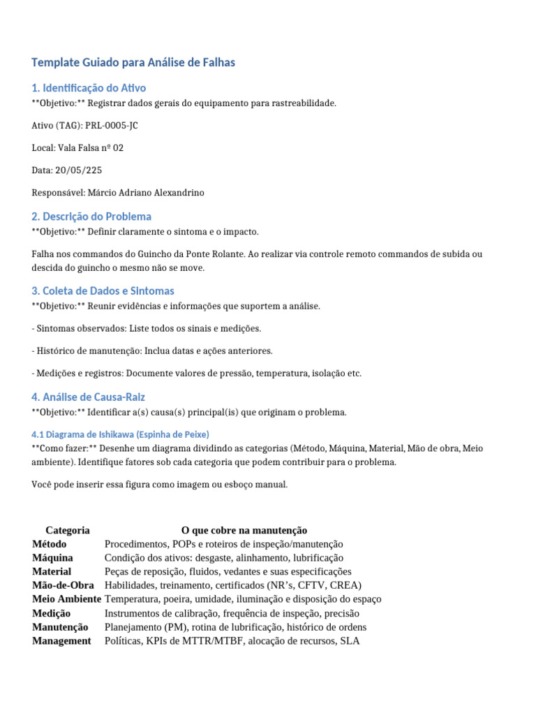 Passo A Passo - Template - Analise - Falhas - Guiado | PDF