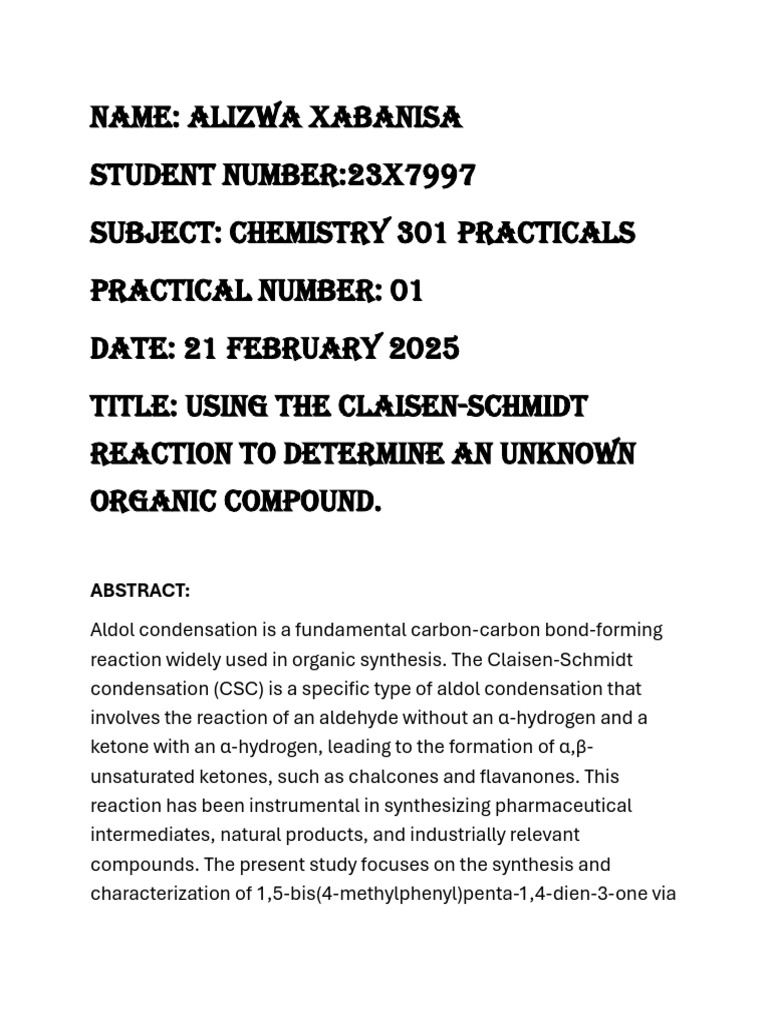 Chem 301 Organic Prac 01 | PDF | Chemical Reactions | Organic Synthesis