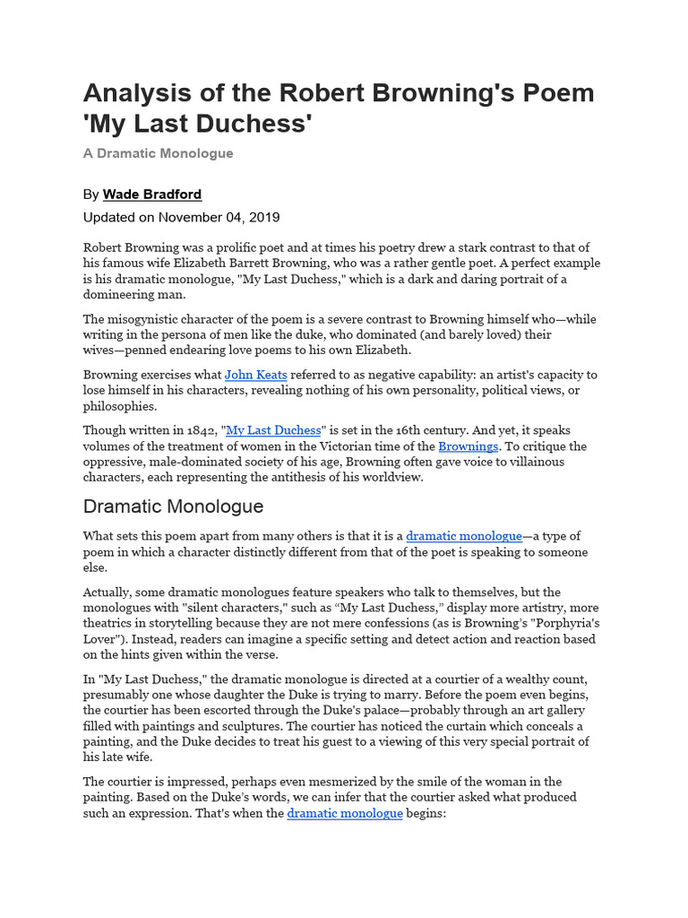Analysis of Browning's 'My Last Duchess' | PDF