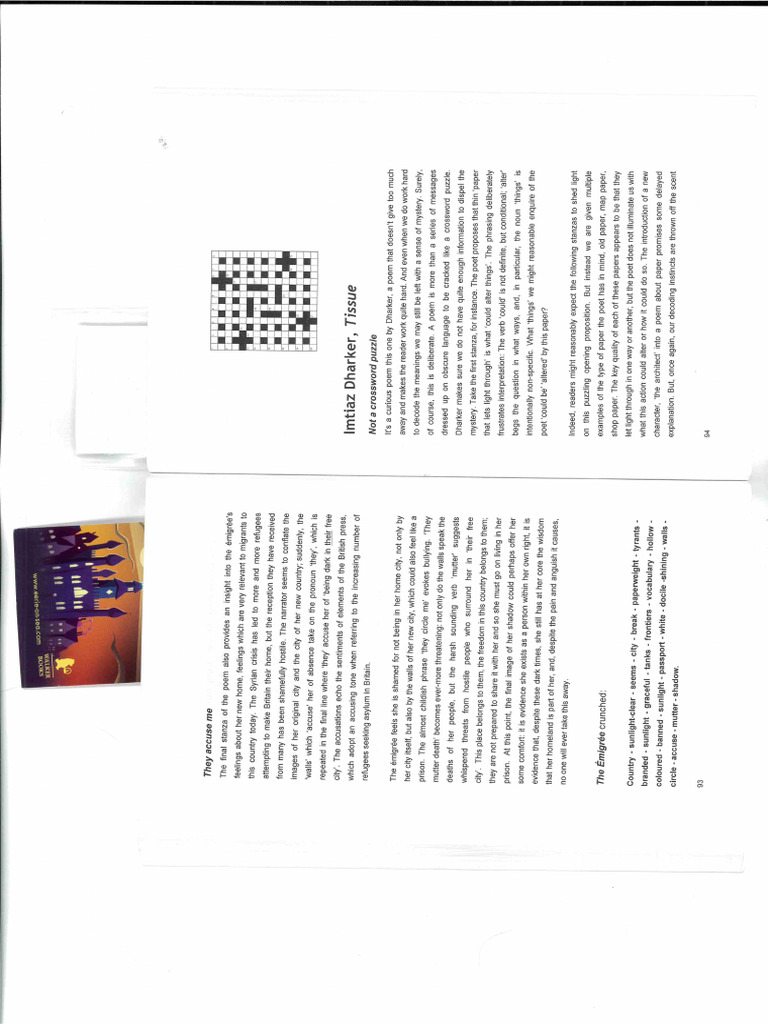 Art of Poetry Dharker Tissue | PDF
