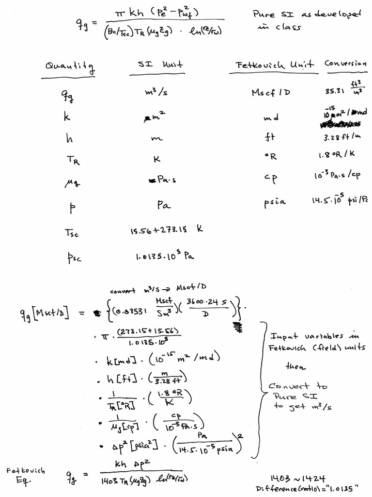 Reservoir Rate Equation Units | PDF