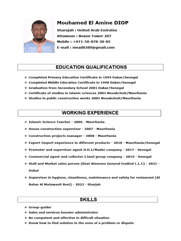 CV Mouhamed El Amine Dipp | PDF | Senegal | Mauritania