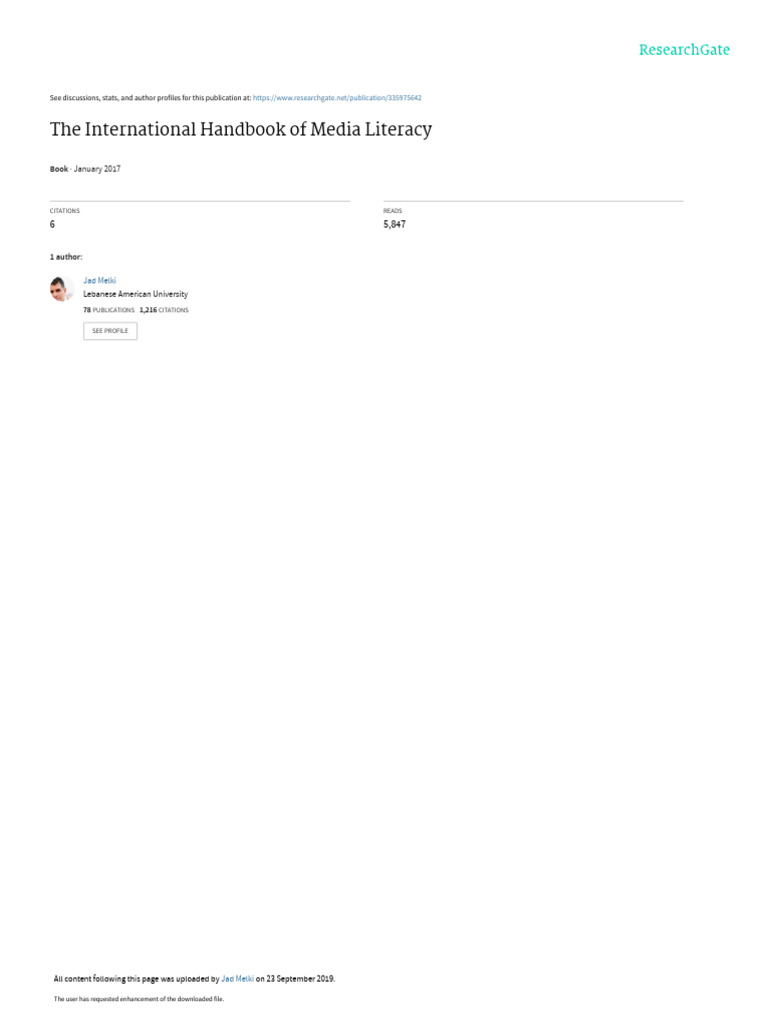 Handbook of Media Literacy Chapter 1 | PDF | Literacy | Teachers