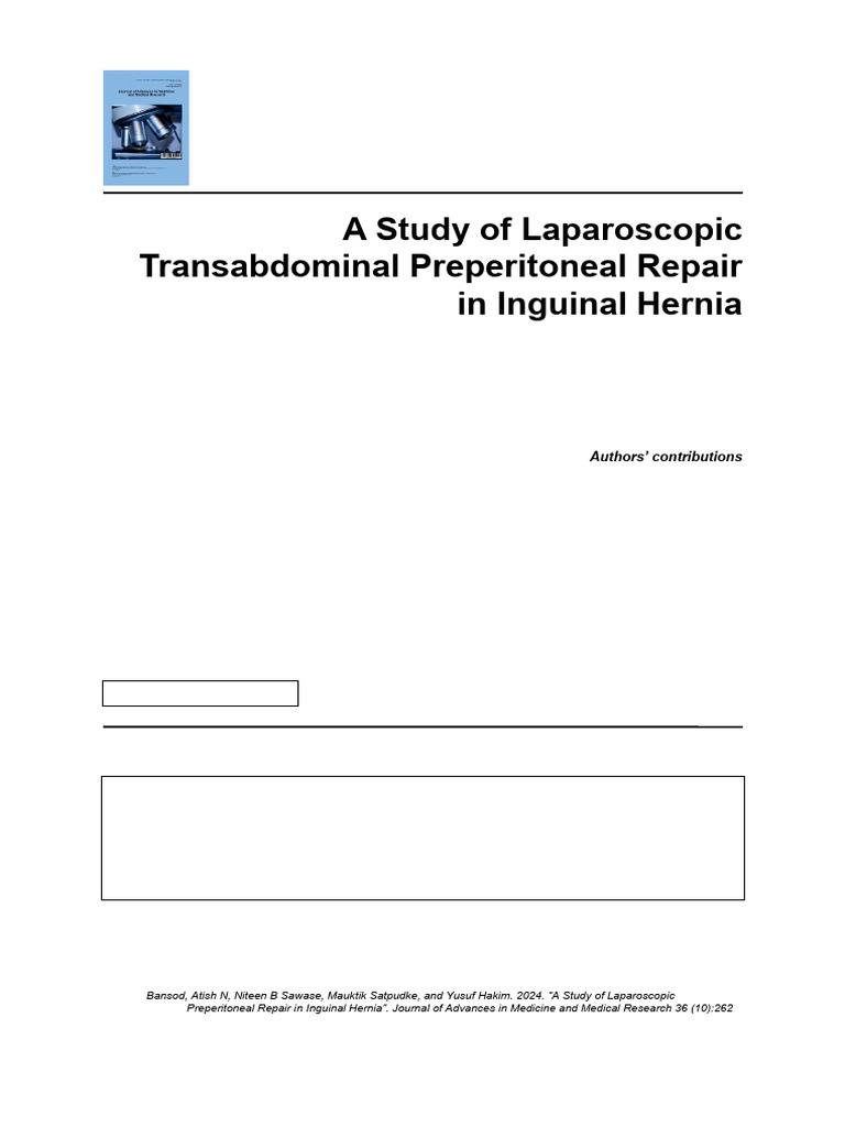 A Study of Lap TAPP For Inguinal Hernia | PDF | Surgery | Medical Specialties