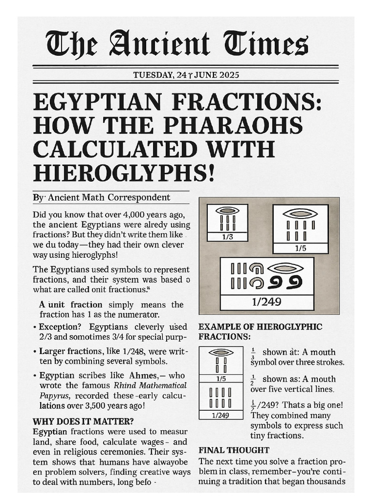 Egyptian Fractions Newspaper | PDF