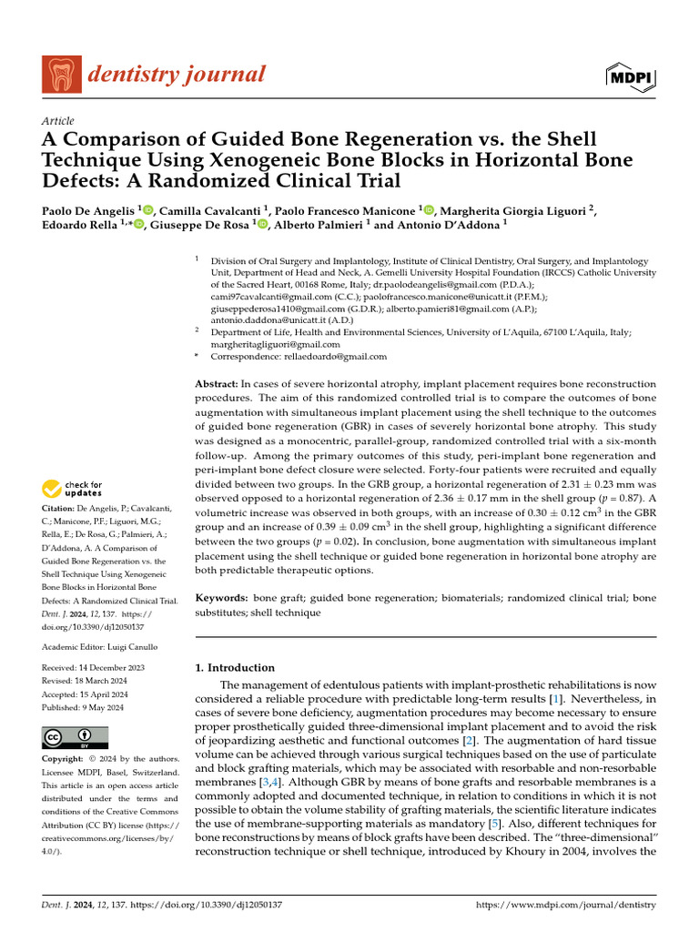 A Comparison of Guided Bone Regeneration vs. The Shell Technique Using ...