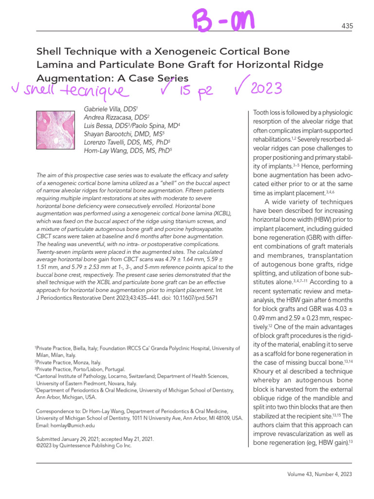 Shell Technique With A Xenogeneic Cortical Bone Lamina and Particulate ...