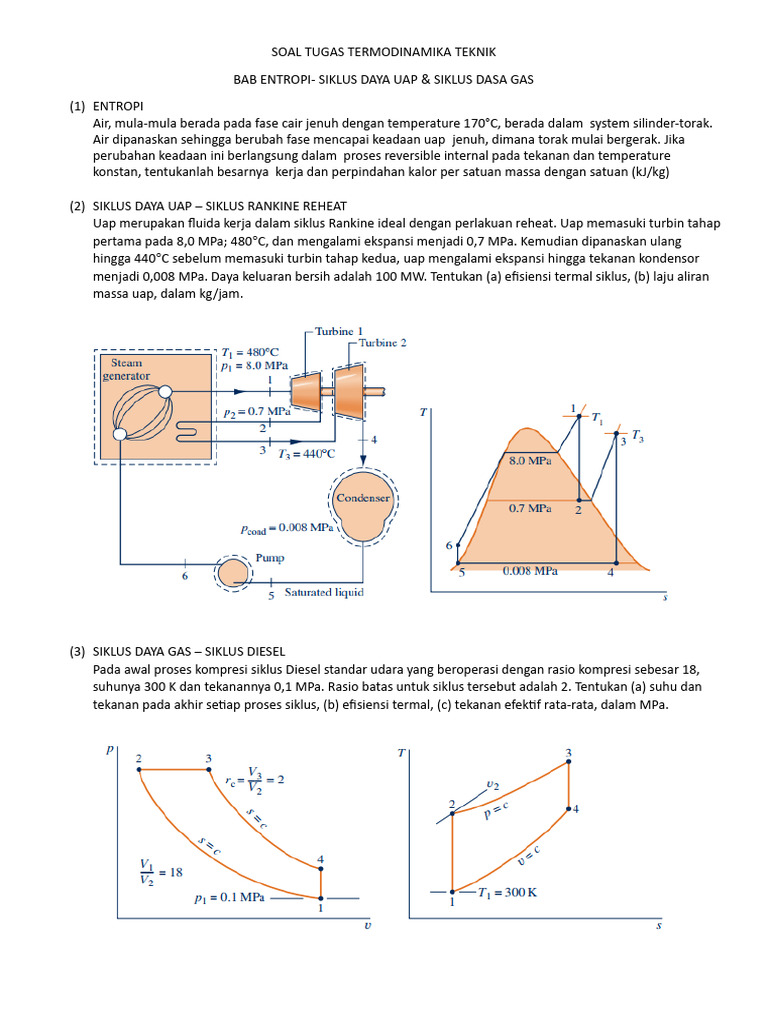 SOAL Tugas Termodinamika Entropi Siklus Daya Uap Dan Gas | PDF