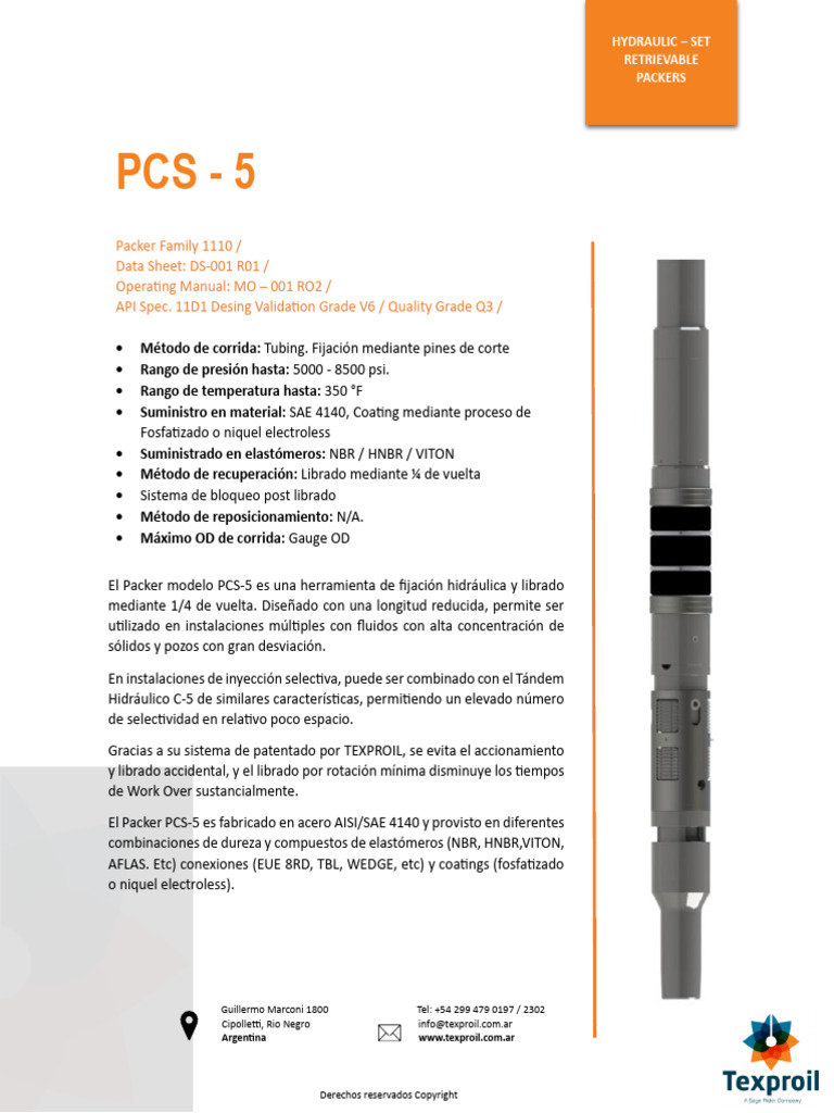 Packer Hidráulico PCS-5 de Texproil | PDF | Presión | Ingeniería mecánica