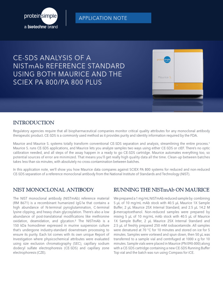 CE-SDS Comparison: Maurice vs PA 800 | PDF | Monoclonal Antibody ...