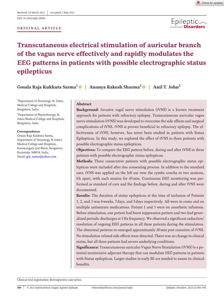 TVNS Auricular Branch of The Vagus Nerve | PDF | Electroencephalography ...