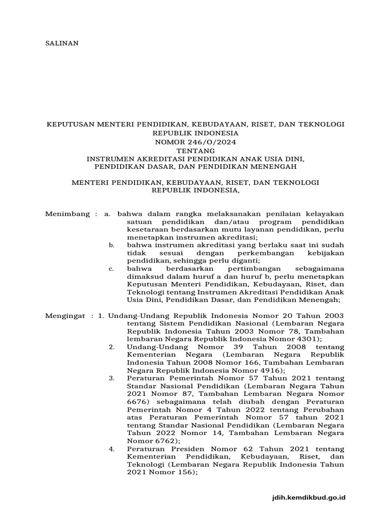 Instrumen Akreditasi PAUD, Dasmen 2024 | PDF