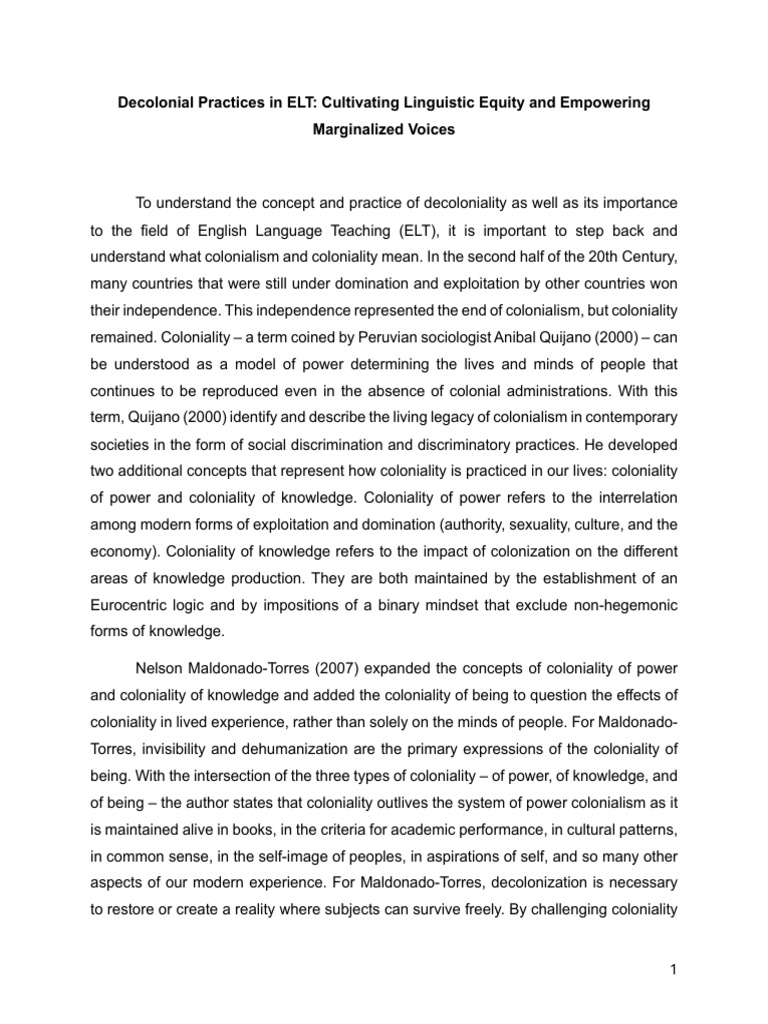 2 Decolonial Practices in ELT | PDF | Liberal Arts Education