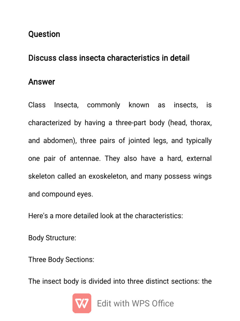 Class Insecta General Characteristics | PDF