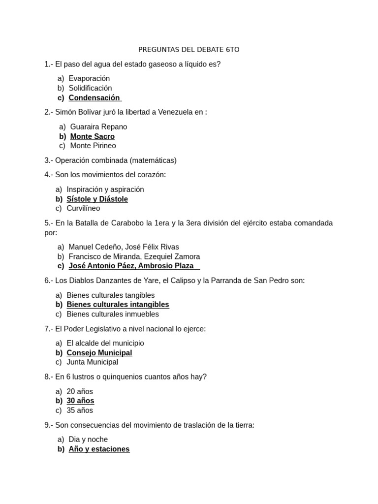 Preguntas Intercambio de Conocimientos 6to Grado. | PDF | Ventrículo ...