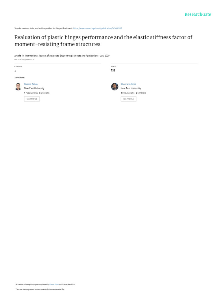 Plastic Hinges Performance and The Eastic Stiffness Factorof Moment ...