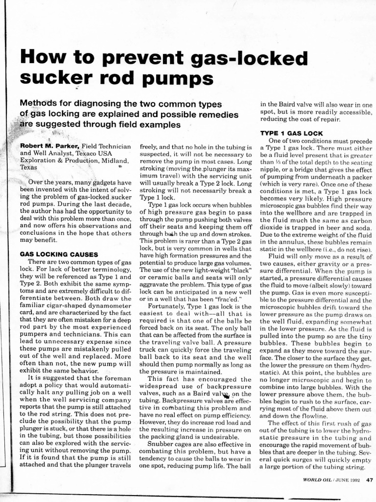 Preventing Gas Lock in Sucker Rod Pumps | PDF | Pump | Pressure
