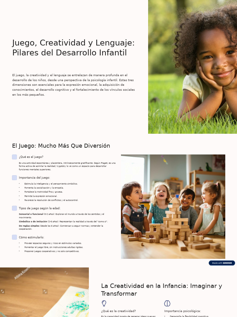 Juego Creatividad y Lenguaje Pilares Del Desarrollo Infantil | PDF | Creatividad | Imaginación