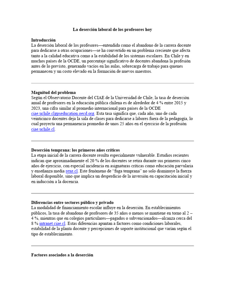 Deserción laboral de profesores en Chile | PDF | Maestros | Enseñando