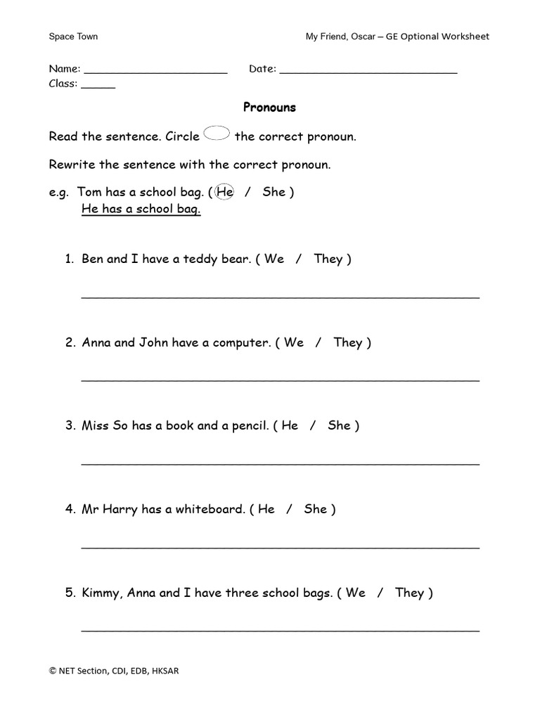 P1 English WS(Pronouns) | PDF