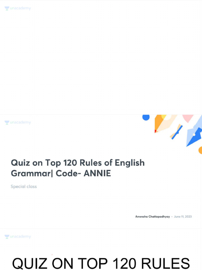 Quiz On Top 120 Rules of English Grammar Code ANNIE With Anno | PDF