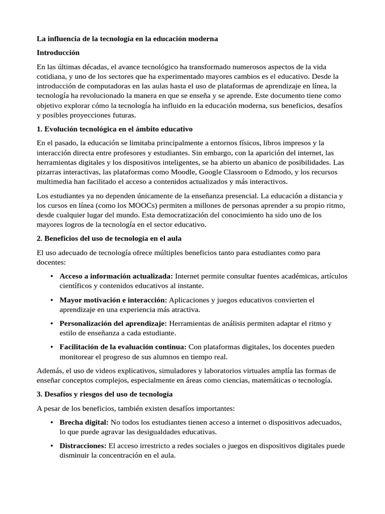 Tecnología y su impacto en la educación moderna | PDF | Enseñando ...