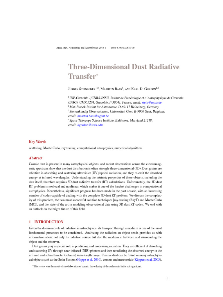 Three-Dimensional Dust Radiative Transfer: J S, M B, K D. G | PDF ...