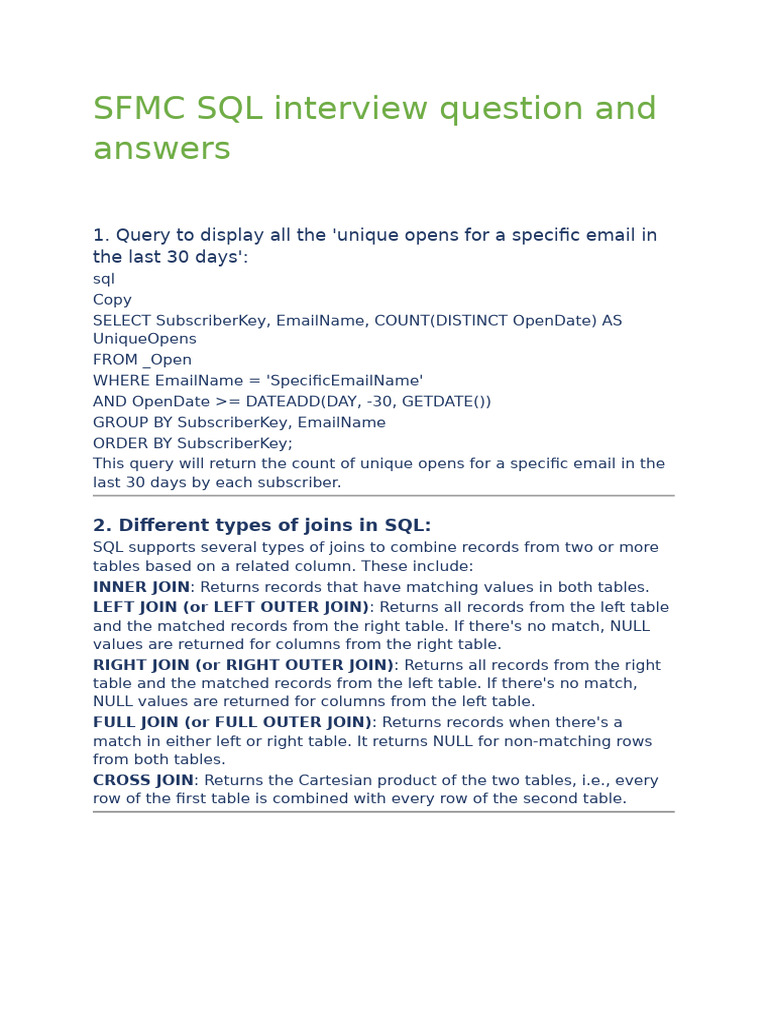 SFMC SQL and AMP Script Interview Question and Answers | PDF | Computer Programming | Computing