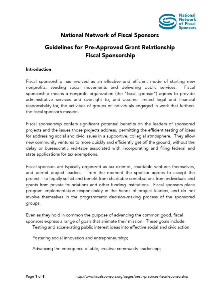 Best Practices for Fiscal Sponsorship | PDF | Nonprofit Organization ...