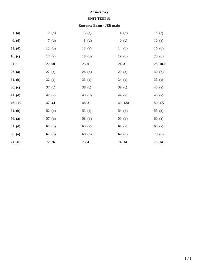 Answer Key Jee1 | PDF