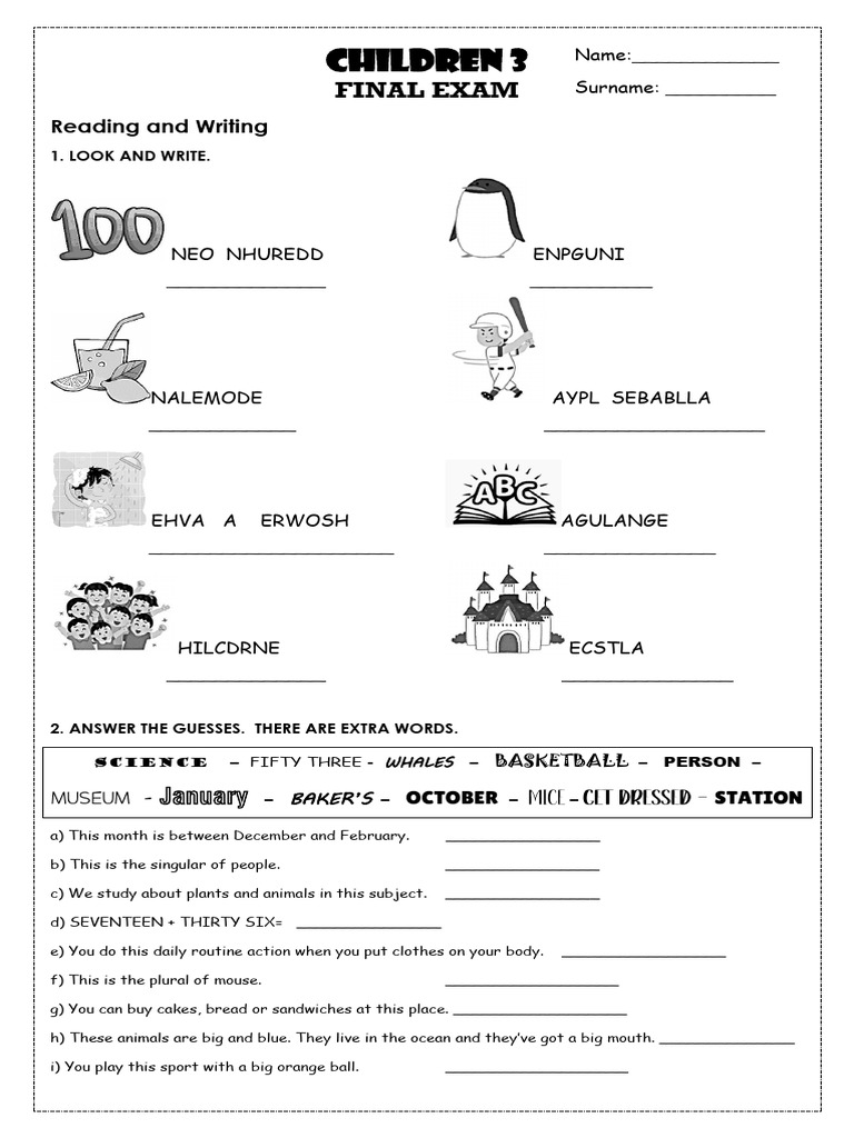 Children's Reading and Writing Exam | PDF