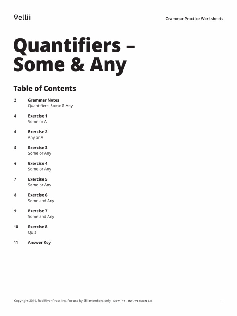 Quantifiers - Some Any - Ellii Formerly ESL Library | PDF