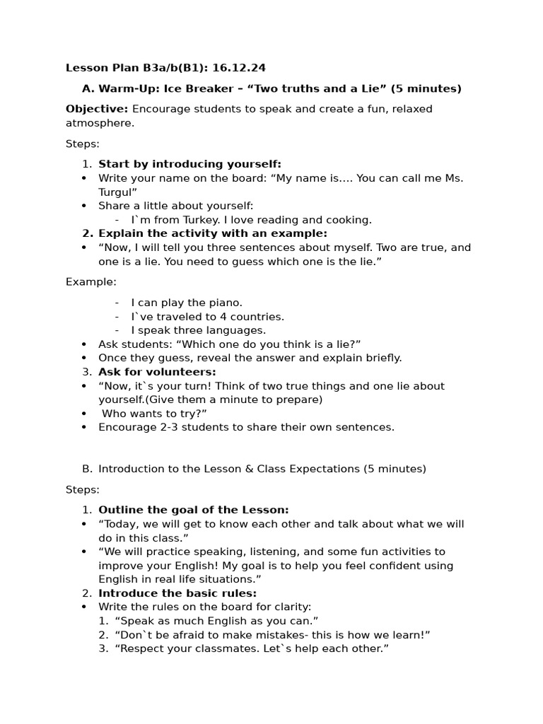 Lesson Plan B3a:b | PDF | Human Communication