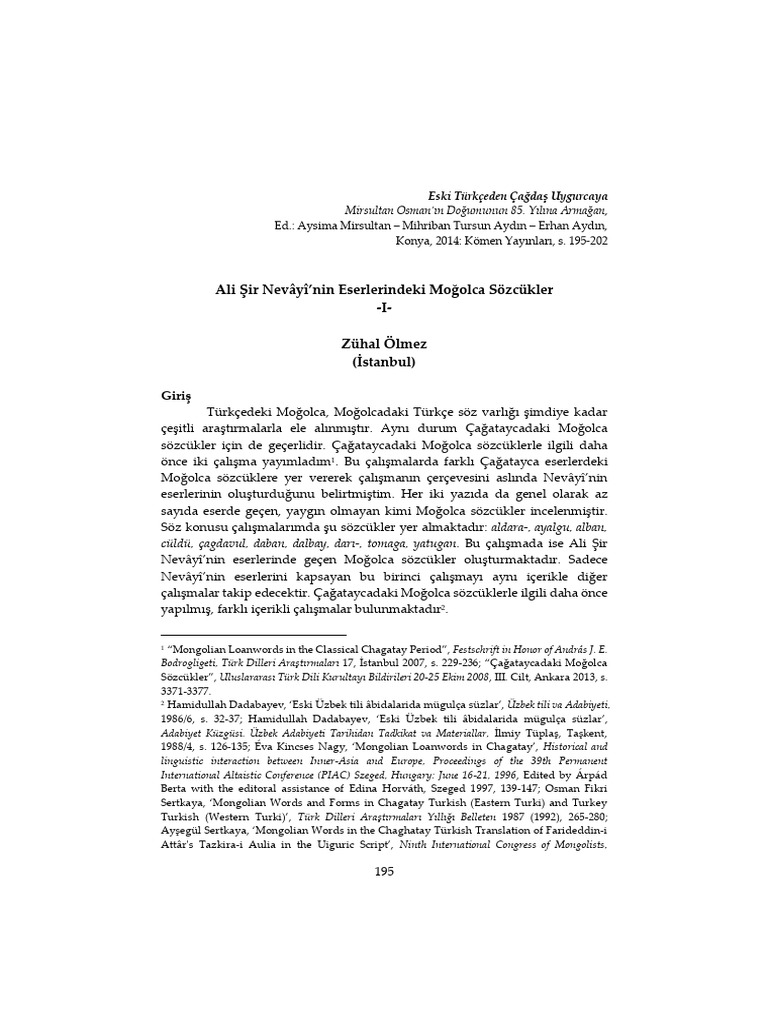 Ali Sir Nevayi Nin Eserlerindeki Mogolca | PDF