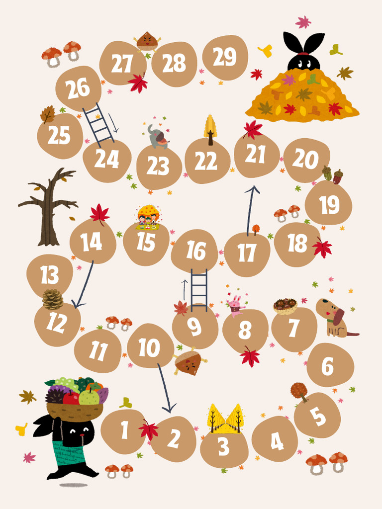 Autumn Board Game Worksheet in Green Yellow Illustrative Style | PDF