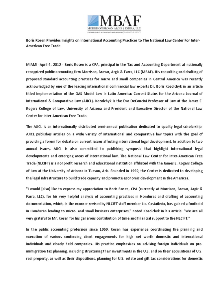 Boris Rosen Provides Insights On International Accounting Practices To ...