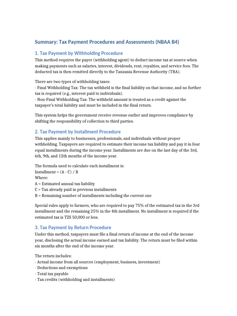 NBAA B4 Tax Payment Procedures and Assessments | PDF | Taxes ...