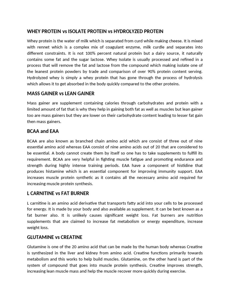 Whey Protein: Isolate vs Hydrolyzed | PDF | Arginine | Proteins
