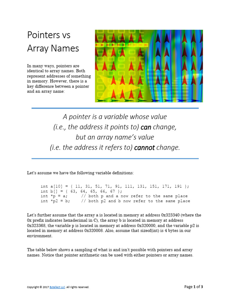 Pointers Vs Array Names in C Bytellect001 | PDF | Pointer (Computer Programming) | Computer ...