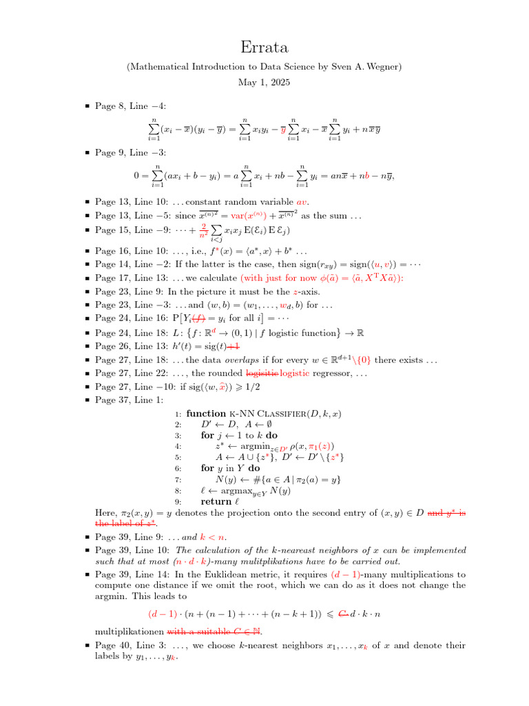 Errata - Mathematical Introduction To Data Science | PDF | Applied Mathematics | Mathematical ...
