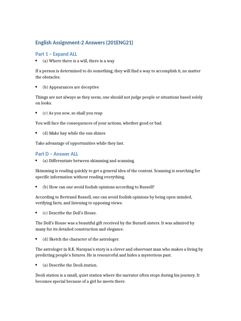 English Assignment 2 Answers | PDF