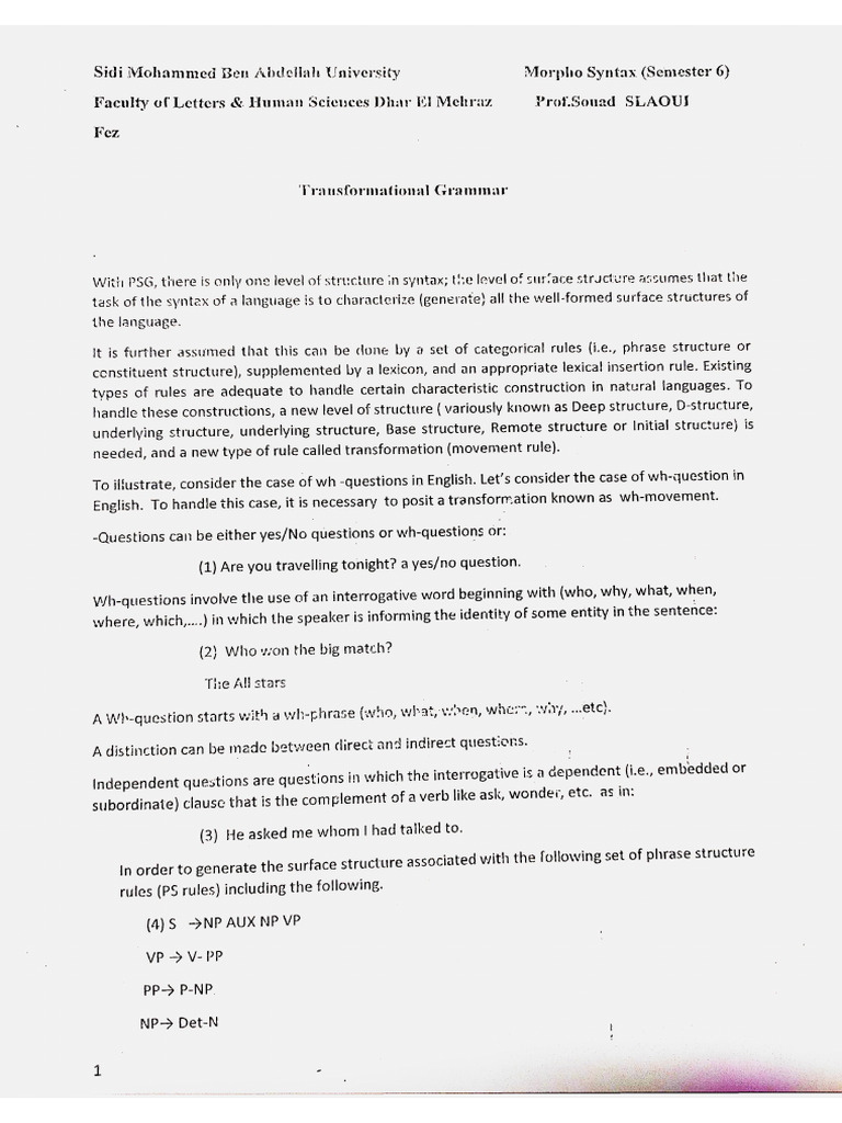 4 - Transformational Grammar | PDF