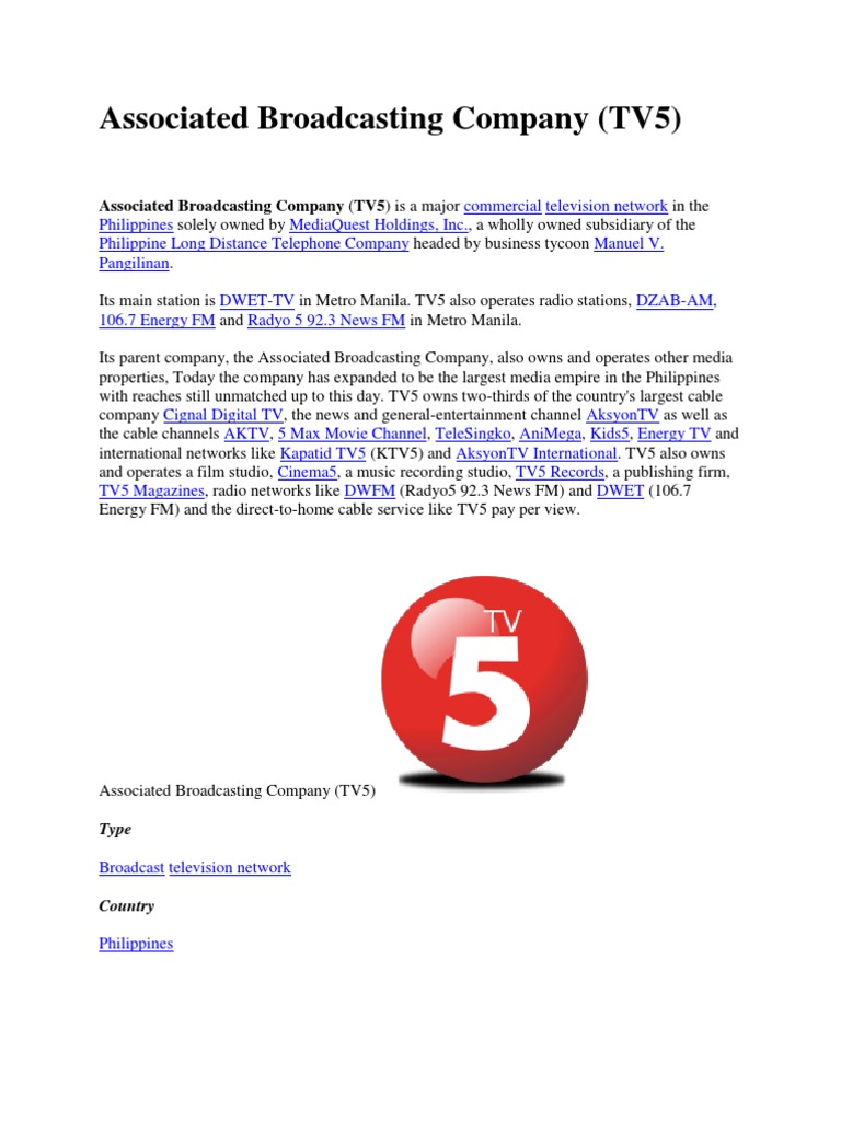 Associated Broadcasting Company (TV5) Articles (From ...