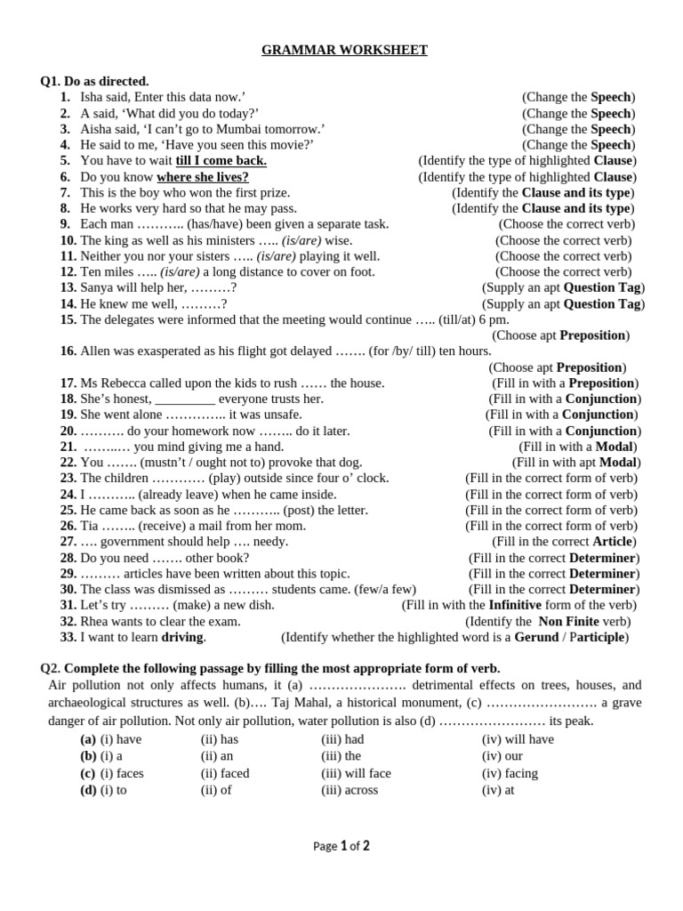 Grammar Practice Worksheet | PDF | Linguistics | Syntax