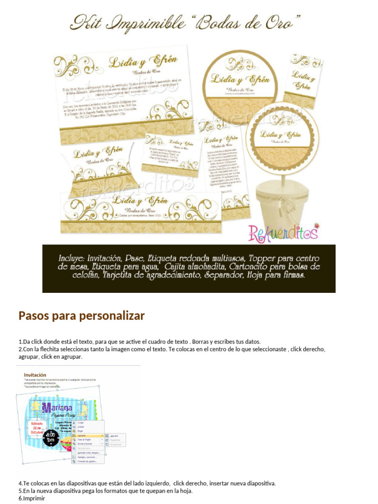 Invitaciones y Etiquetas Bodas de Oro | PDF