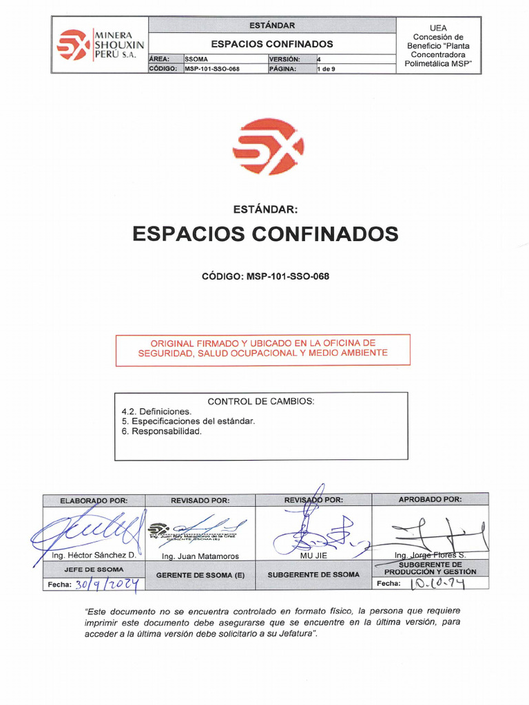 MSP-101-SSO-068 ESPACIOS CONFINADOS, Vers. 4 | PDF