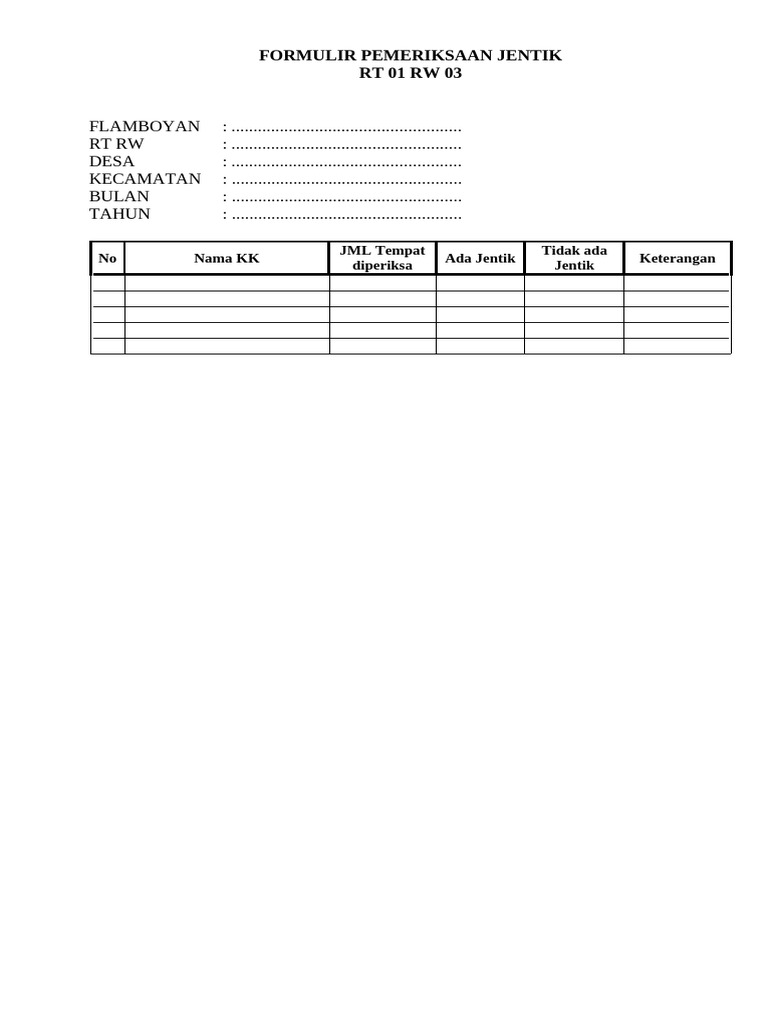 Formulir Pemeriksaan Jentik | PDF