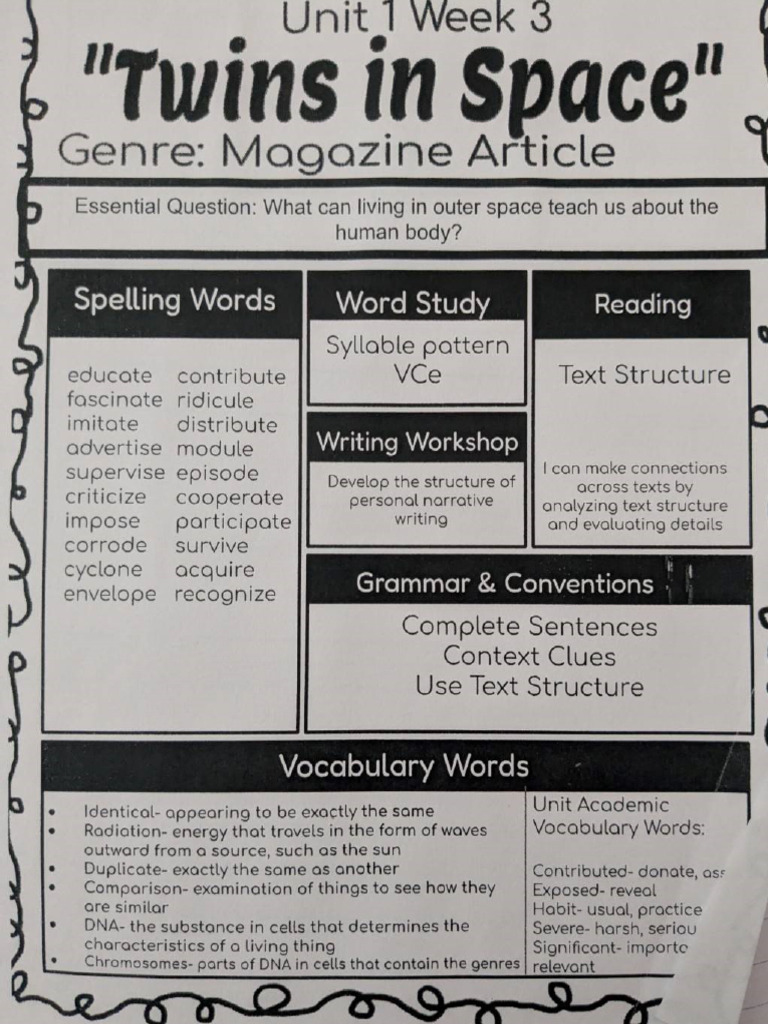 Unit1 W3 Twins in Space | PDF