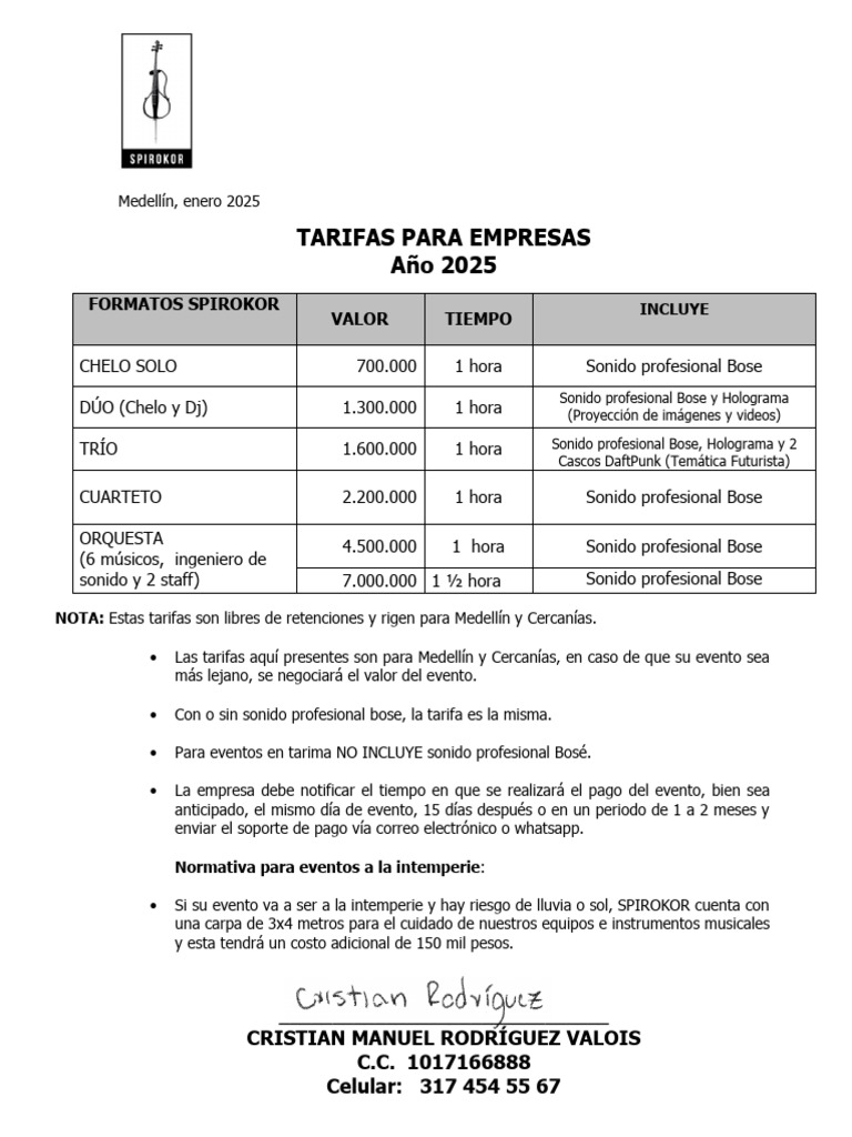 Tarifas para Empresas 2025 (1) - CHELO | PDF