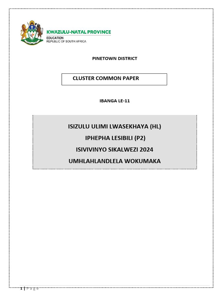 Isizulu HL P2 Memo Lwezi Ibnga 11 2024 Final..................... | PDF ...